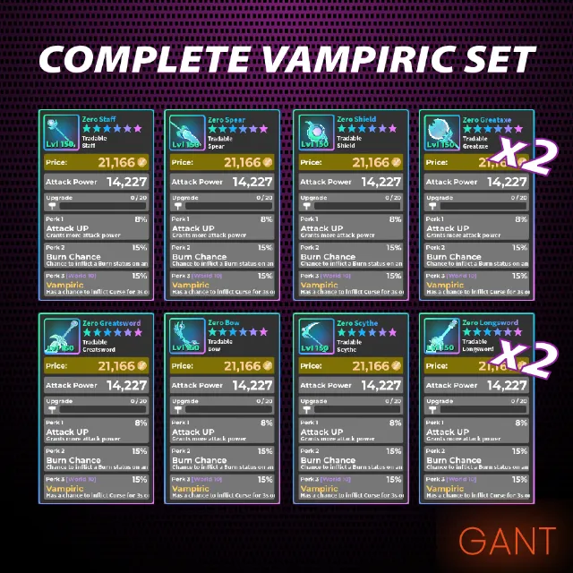 Complete Zero Vampiric Weapons - World Zero Game Item - Gameflip
