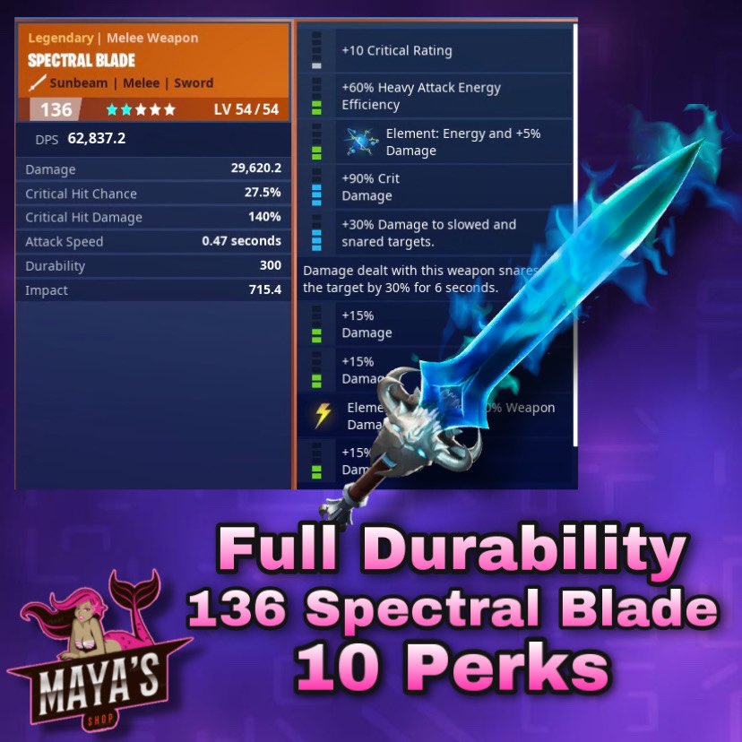 136 10 Perk Nature & Energy Spectral Blade - Game Items - Gameflip