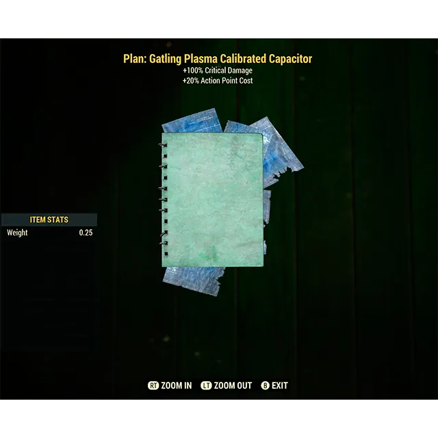 Gatling Plasma Calibrated Capacitor Plan - Fallout 76 Game Item - Gameflip