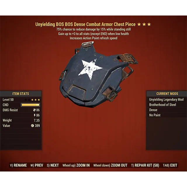 Unyielding Sentinel Combat Armor Set - Fallout 76 Game Item - Gameflip