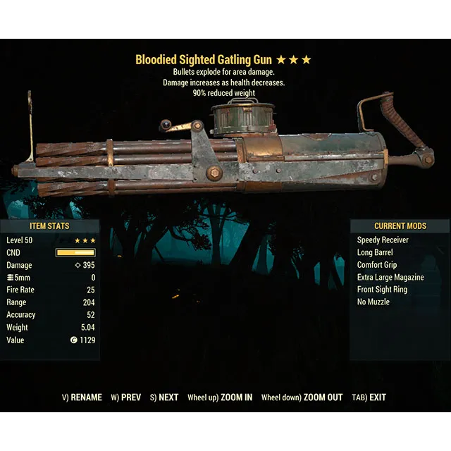 Bloodied Explosive Gatling Gun BE90 - Fallout 76 Game Item - Gameflip