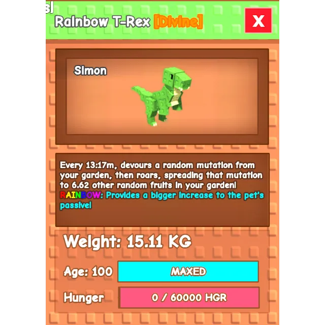 Rainbow T-REX | age 100 - Grow a Garden Game Item - Gameflip