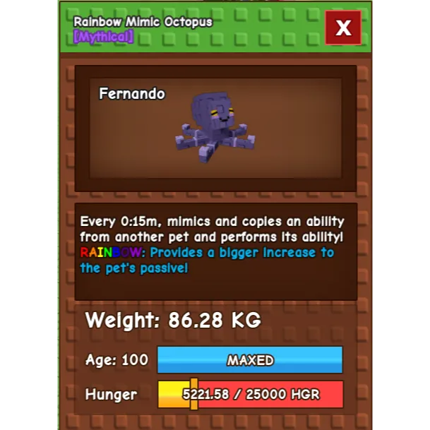 Huge Rainbow Mimic Octo, 15 seconds - Grow a Garden Game Item - Gameflip