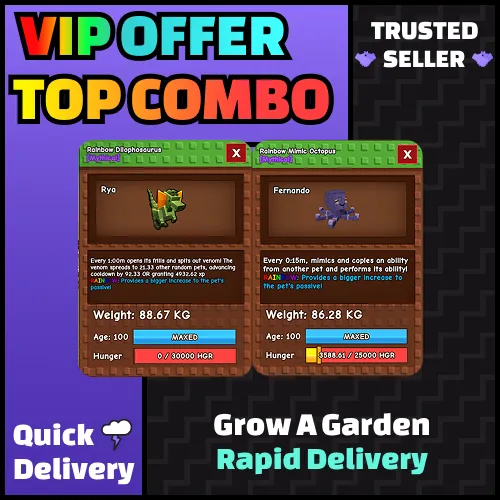 Huge Rainbow Mimic Octo, + Huge rb dilo - Grow a Garden Game Item ...