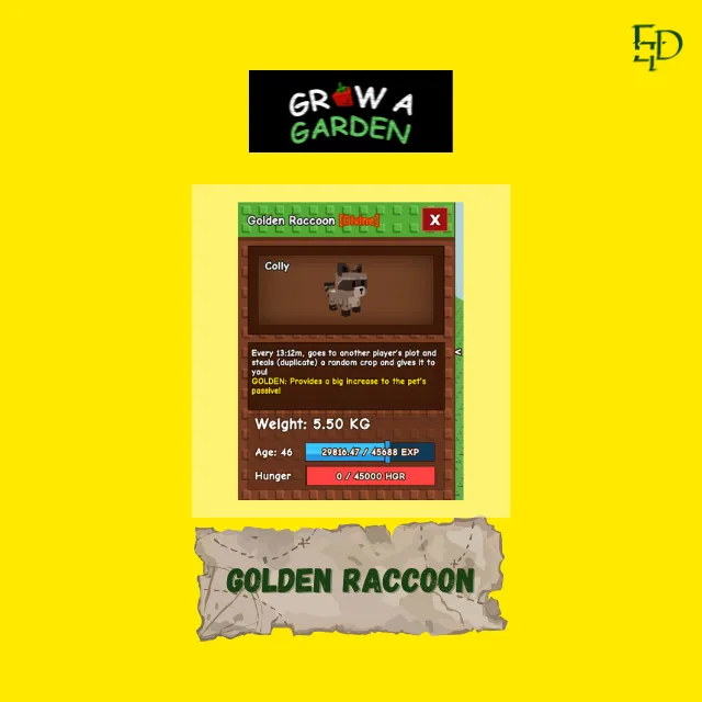 GOLDEN RACCOON - Grow a Garden Game Item - Gameflip