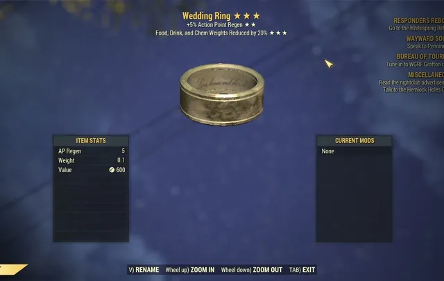 Wedding Ring + [AP Regen] + [Food, Drink and chem weights reduced by 20 ...