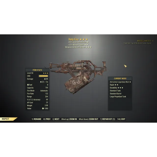 Anti-Armor Holy Fire Flamer (25% faster fire rate)(Weapons break 50% ...