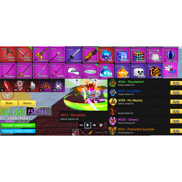 #014 Blox Fruit Account : Lvl 2800 ALL 7 Race V4 Full gear ( Draco ...
