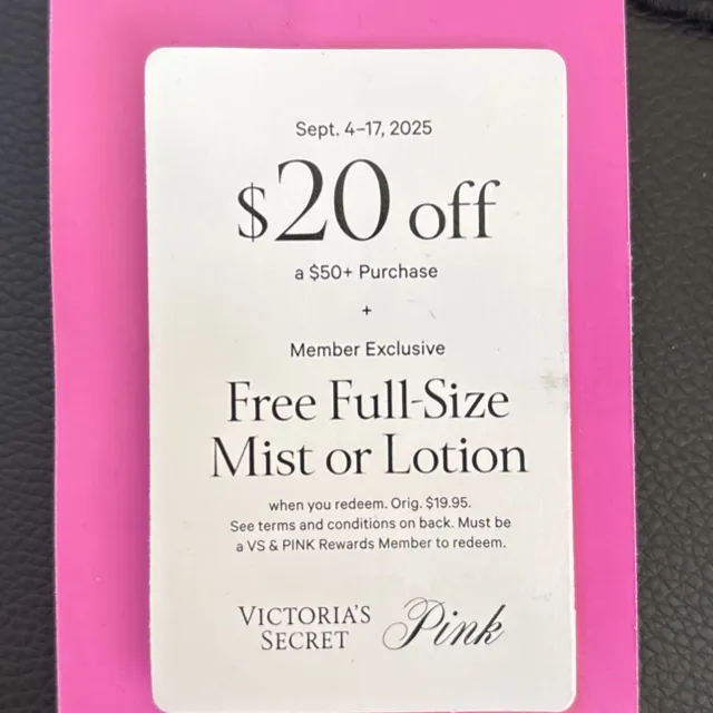 Victoria secret pink $20 off $50 & free mist or lotion - Other Gift ...