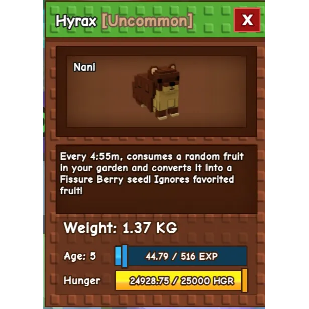 hyrax - Grow a Garden Game Item - Gameflip