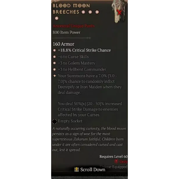 S9 4GA Blood Moon Breeches special affix max roll 7% Diablo 4 - Diablo ...