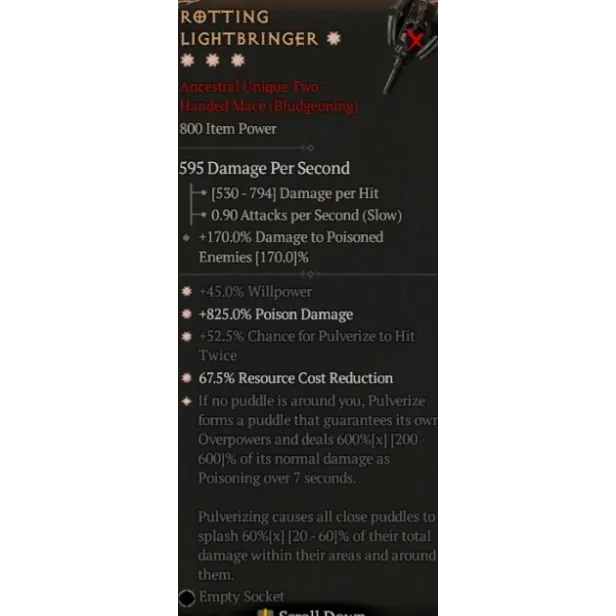 S10 Season 10 4GA Rotting Lightbringer Special affix max roll 600% Diablo 4 D4 - Diablo IV Game ...