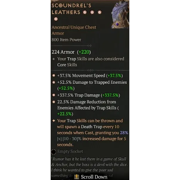 S8 Scoundrel's Leathers 4GA Special affix high roll 28% Diablo 4 ...