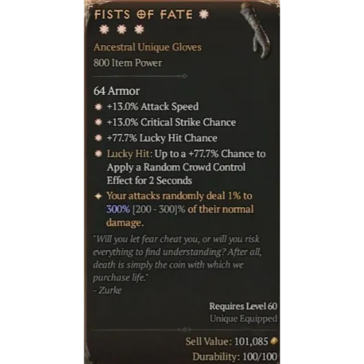 Non season Eternal SC Fists of Fate 4GA Special affix max roll 300% ...
