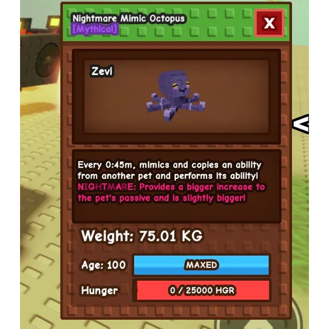 TITANIC NIGHTMARE MIMIC OCTOPUS (75.01KG MAX) - Grow a Garden Game Item ...