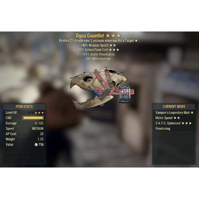 Ogua Gauntlet V 40Speed 25AP - Fallout 76 Game Items - Gameflip