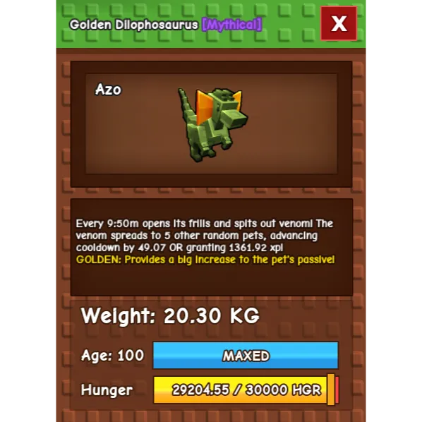 Golden Dilophosaurus - Grow a Garden Game Item - Gameflip