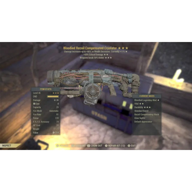 Bloodied 50/50 cryolator - Fallout 76 Game Items - Gameflip