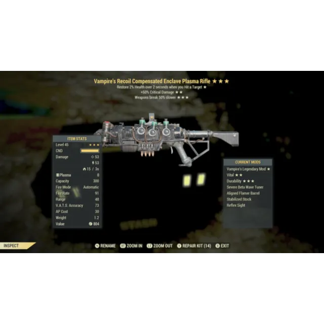 Vampires Vats/ breaks slower enclave - Fallout 76 Game Item - Gameflip