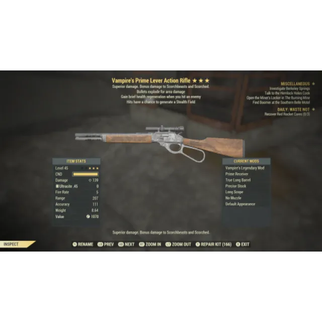 Weapon | V E lever action rifle - Fallout 76 Game Items - Gameflip