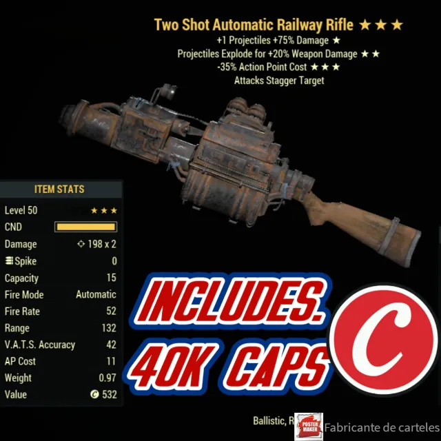 Two Shot Explosive Rifle Railway ( TSE35 - TSE 35 ) + 40K CAPS ...