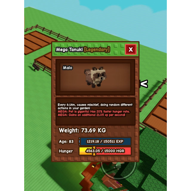 Mega Titan Tanuki (73,69 Kg, Age 83) Grow a Garden - Grow a Garden Game ...