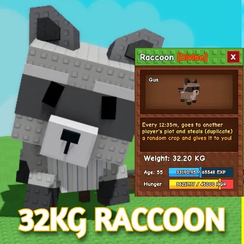 GIANT RACCOON 32KG GROW A GARDEN - Game Item - Gameflip