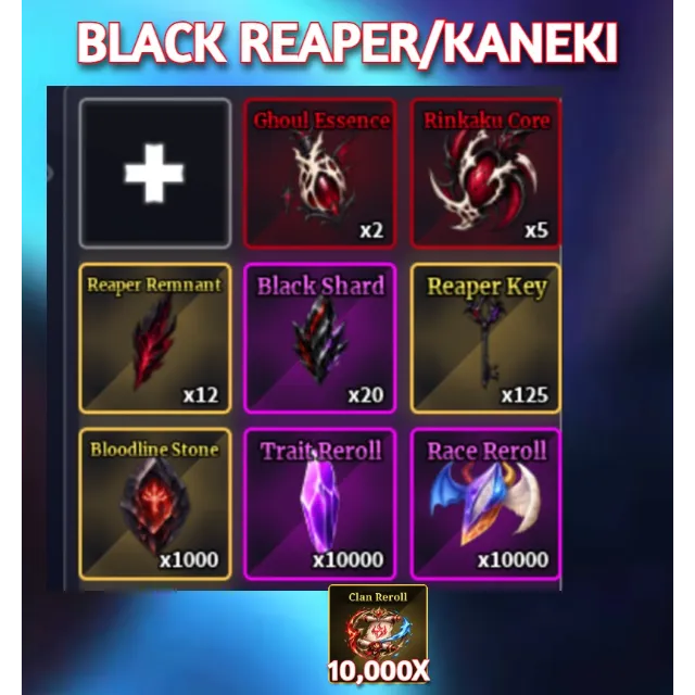 BLACK REAPER/KANEKI + FREE 125 REAPER KEY FOR TITLE PITY + 1K BLOODLINE ...