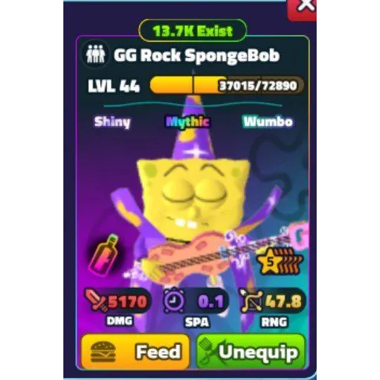 Spongebob Tower Defense | 5 Star Shiny Wumbo Secret Trait GG Rock ...
