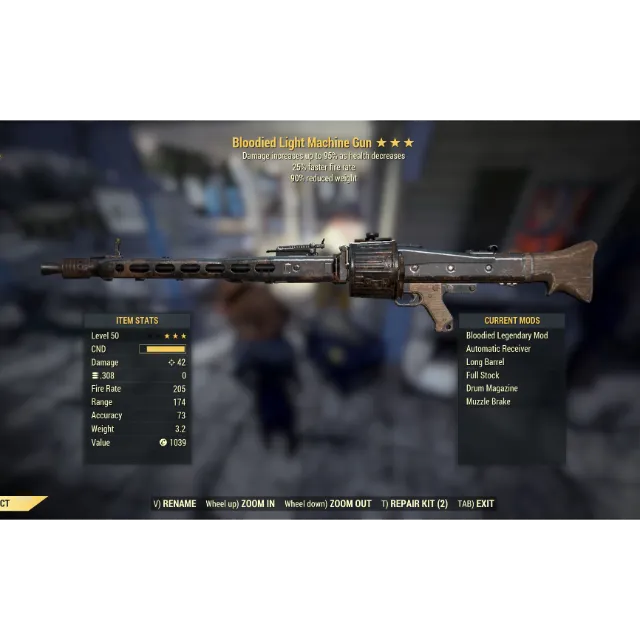 Bloodied Light Machine Gun B,25%,90% - Fallout 76 Game Item - Gameflip