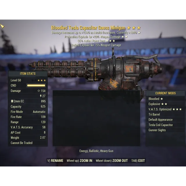 Bloodied Gauss Minigun (B,E,35%) - Fallout 76 Game Item - Gameflip