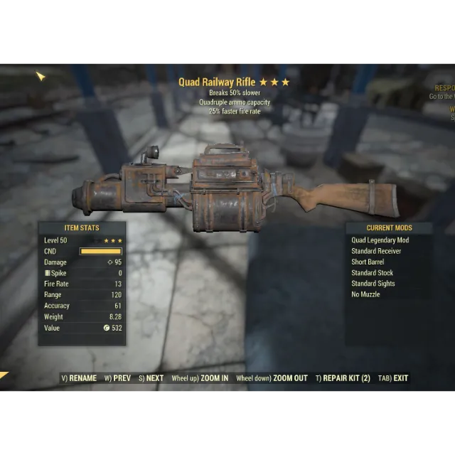 Quad Railway Rifle Q,25%,50% - Fallout 76 Game Items - Gameflip