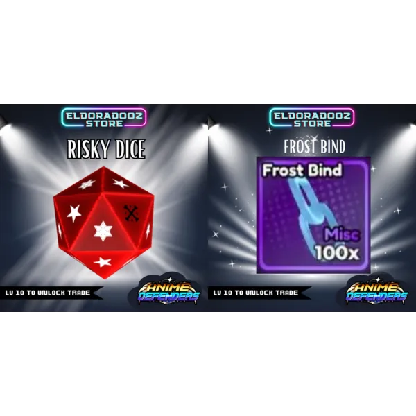 100 RISKY DICE + 100 FROST BIND - Anime Defenders Game Items - Gameflip