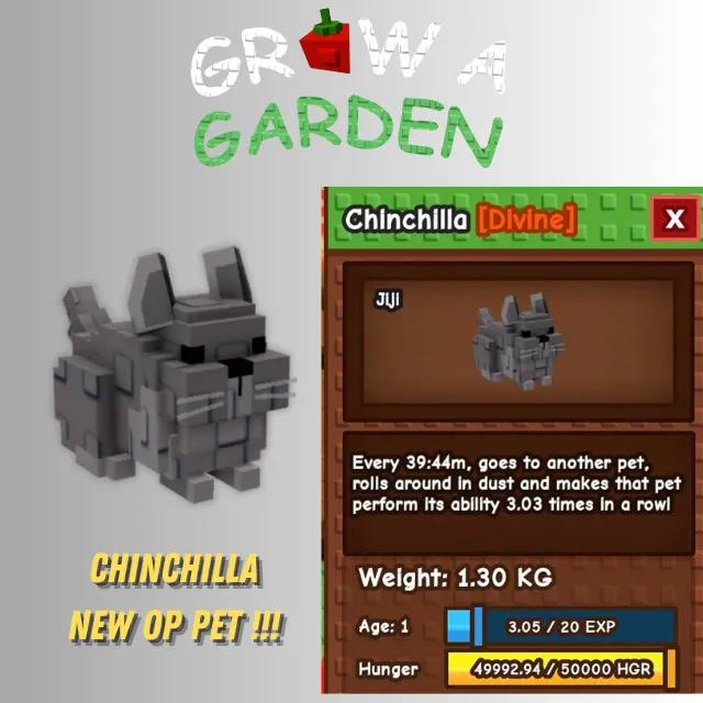 GROW A GARDEN CHINCHILLA - Grow a Garden Game Item - Gameflip