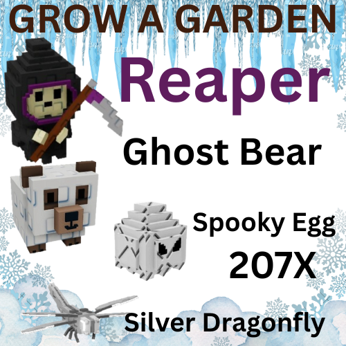 1X Reaper, 2x Ghost Bear, 1X silver Dragonfly 207X Spooky Egg, and many ...