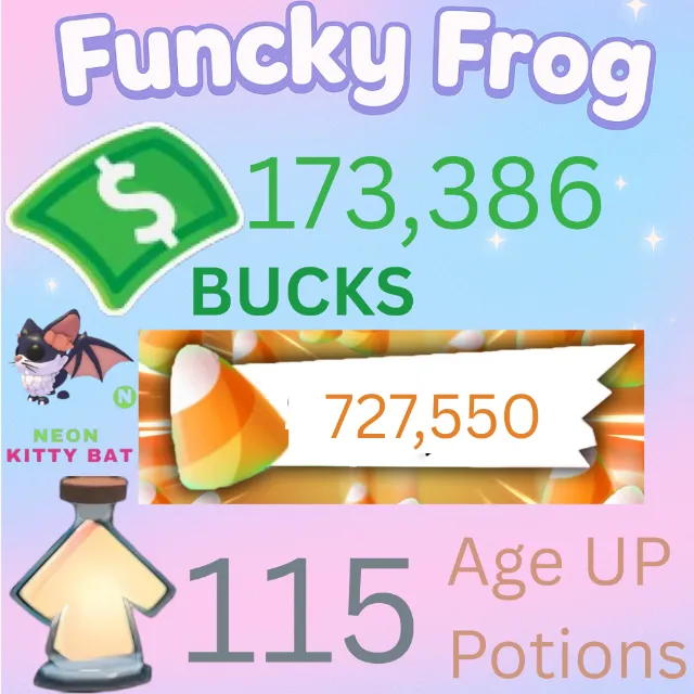 173,386 buck, 115 ageup portions, 727,550 CANDY - Adopt Me Game Item ...