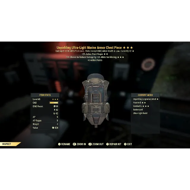 unyielding ap sent marine armor set - Fallout 76 Game Items - Gameflip