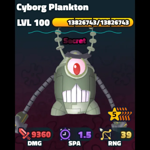 SPONGEBOB TOWER DEFENSE | MAXED CYBORG PLANKTON | 5 STARS & LEVEL 100 ...