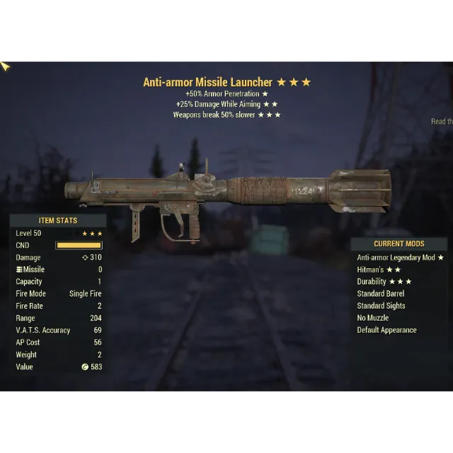 Missile Launcher AA/+25 Damage WA/WB - Fallout 76 Game Items - Gameflip