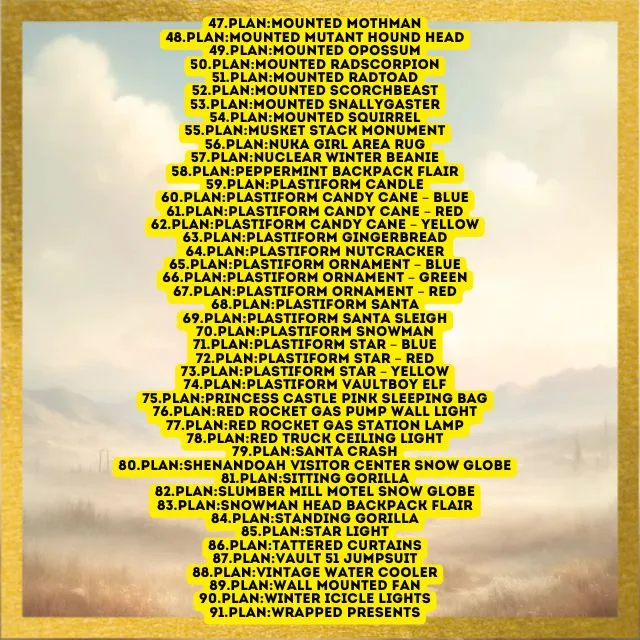 All X91 Plans Holiday Scorched [2019-2026] (PC ONLY) - Fallout 76 Game ...