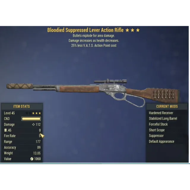 Weapon | BE LEVER ACTION RIFLE - Fallout 76 Game Item - Gameflip