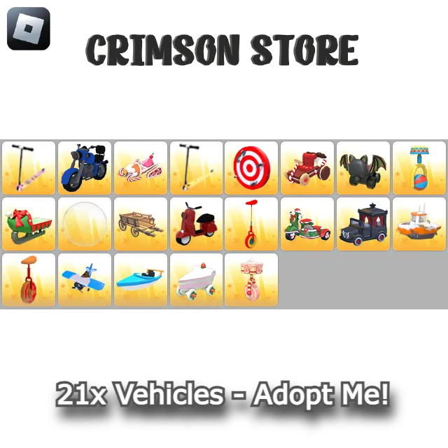 21x Vehicles - Adopt Me! - Roblox Game Items - Gameflip