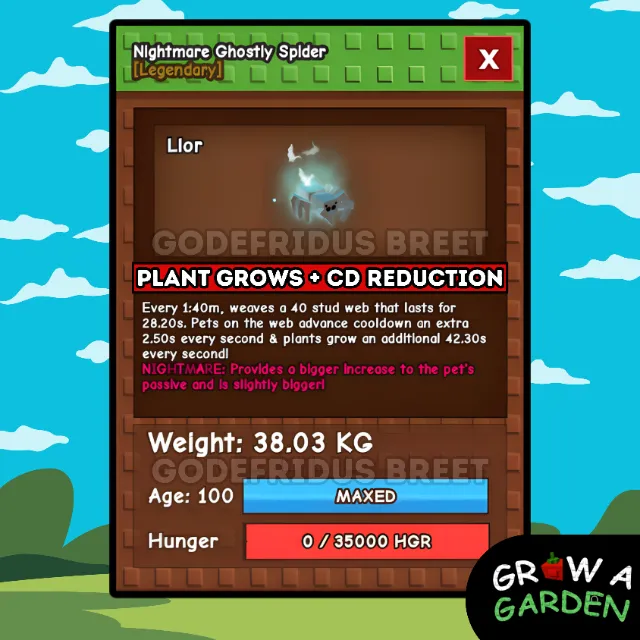 NIGHTMARE GHOSTLY SPIDER - Grow a Garden Game Item - Gameflip