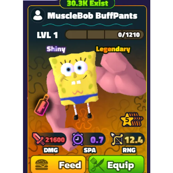 Shiny SF 5s Muscle Bob - SpongeBob Tower Defense Game Item - Gameflip