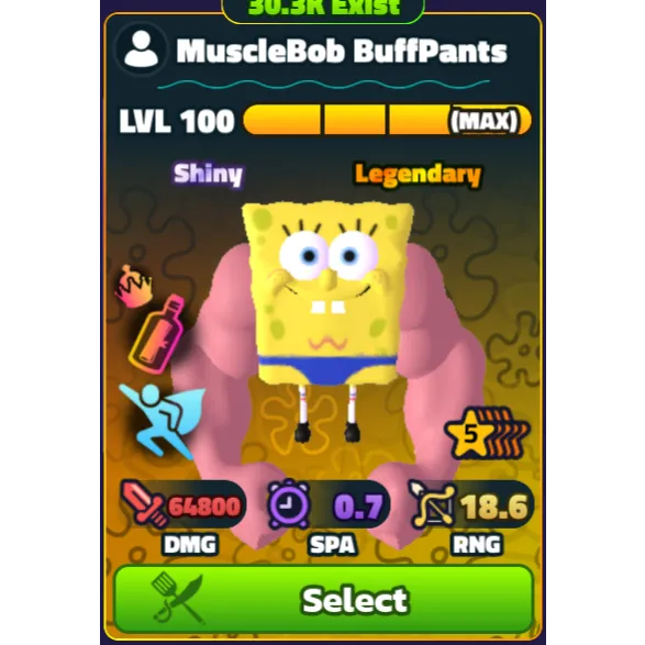 LVL 100 Shiny NC 5s Muscle Bob - SpongeBob Tower Defense Game Item ...