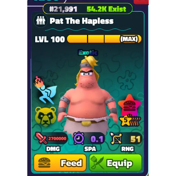 PAT THE HAPLESS 5S NC PP LVL 100 - SpongeBob Tower Defense Game Item ...