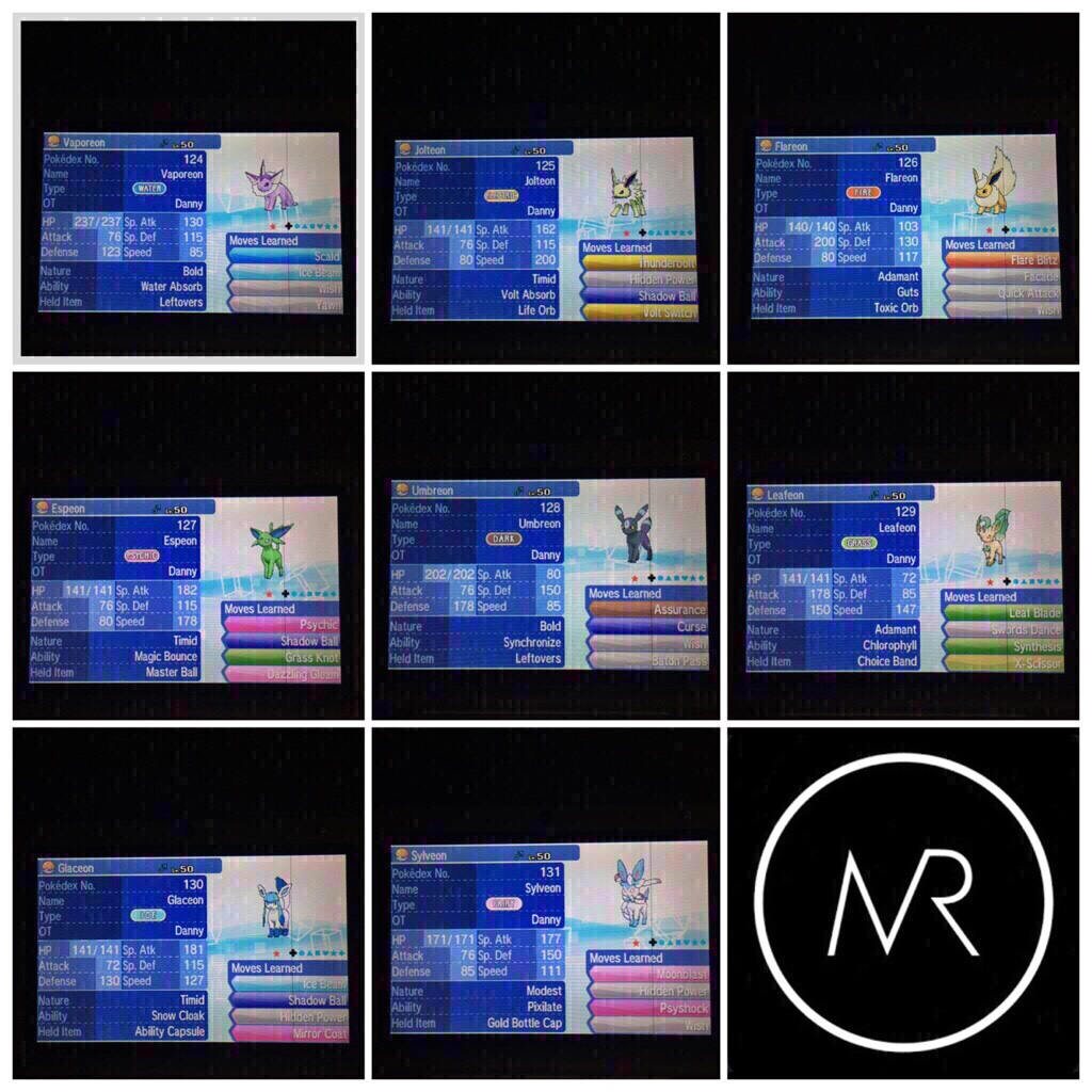 All 8 Shiny Eeveelutions Pokemon Sun Moon Nintendo 3DS Alola Alolan ...