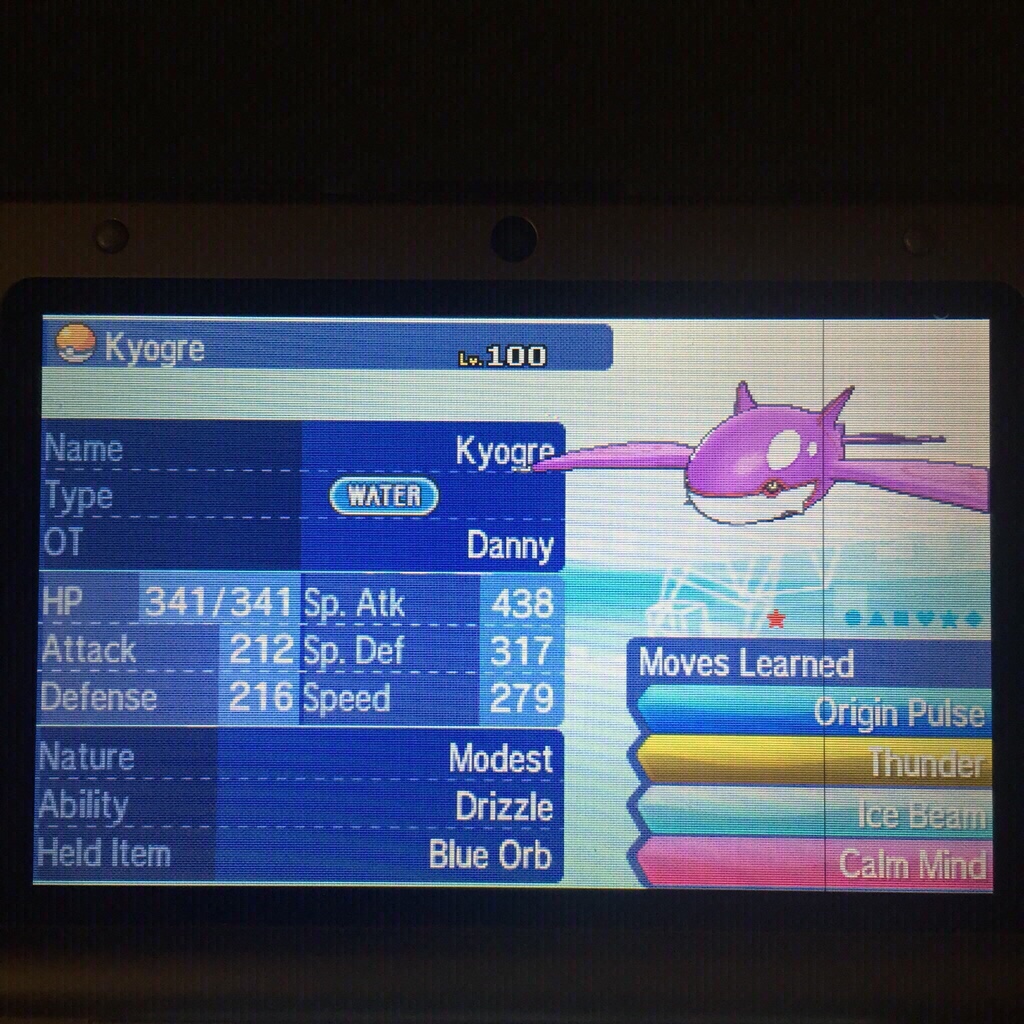 Shiny 6IV Primal Kyogre Pokemon Sun and Moon 3DS Nintendo Alola Alolan ...