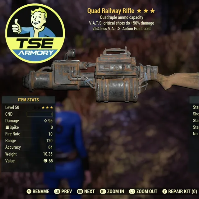 Weapon | Quad 50/25 Railway Rifle - Fallout 76 Game Items - Gameflip