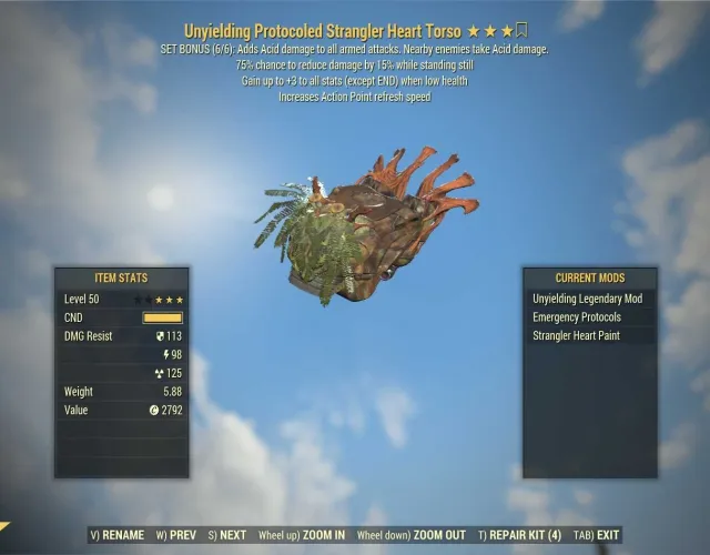 Unyielding Sentinel Strangler Heart Power Armor Set (5/5 FULL AP ...
